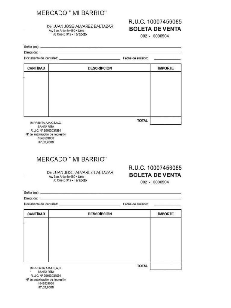 Boleta de Venta(Formato)