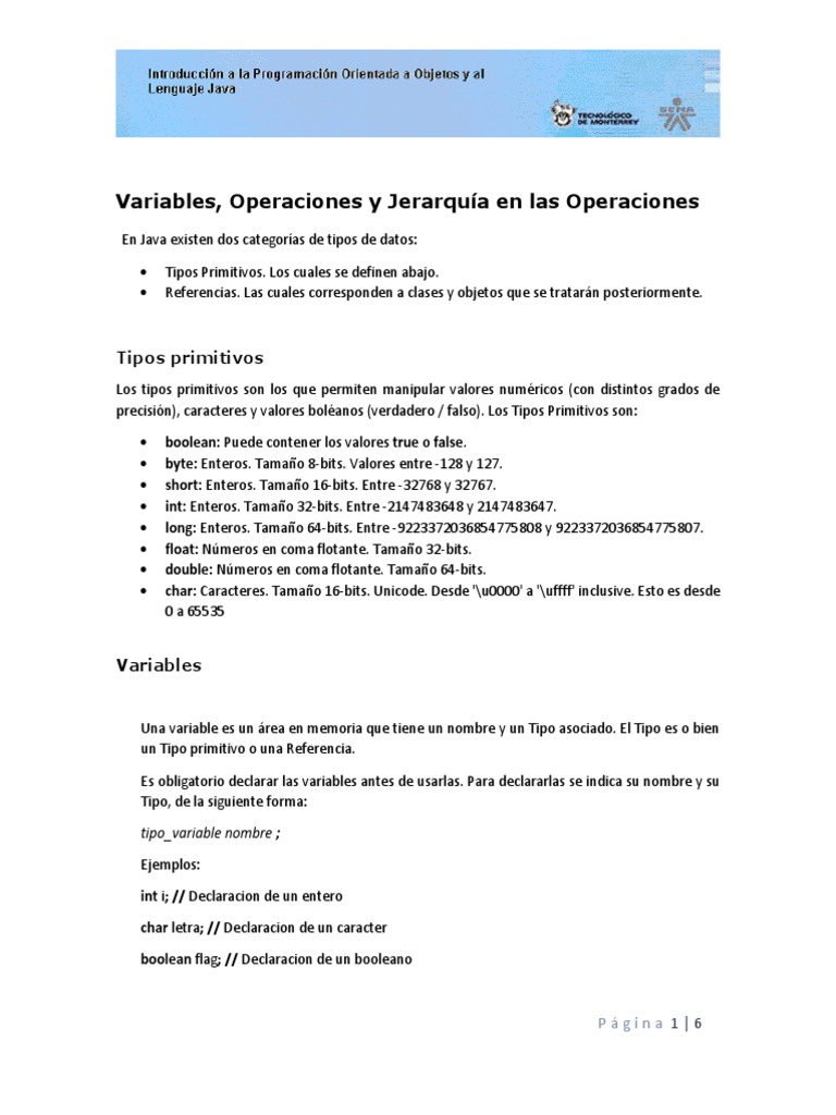 2 - 1 - Variables, Operaciones y Jerarquía en Las Operaciones | PDF ...
