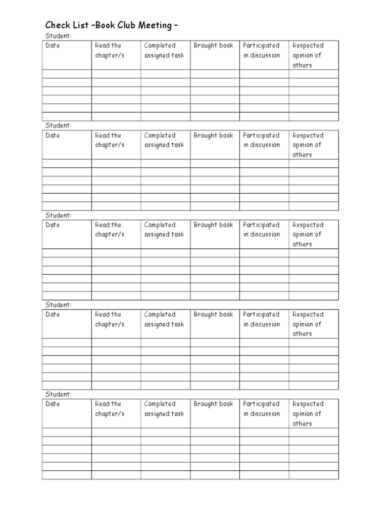Book Club Meeting Checklist 2 | PDF | Career & Growth