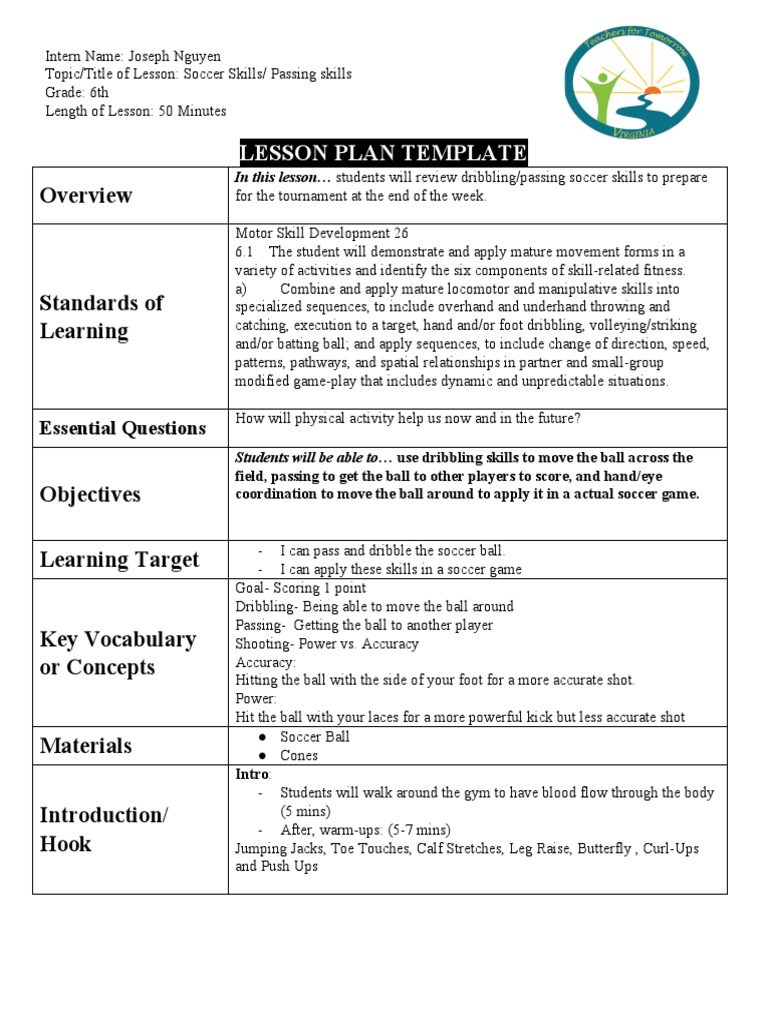 6th Grade Soccer Passing Lesson Plan | PDF | Educational Assessment ...