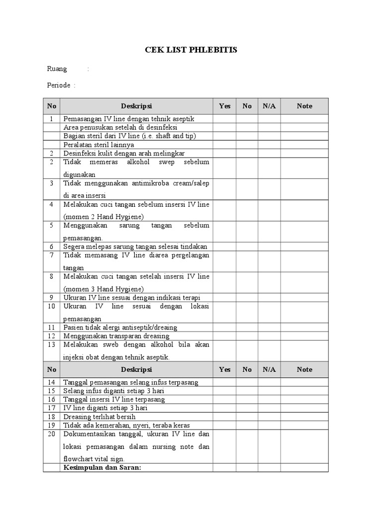 Cek List Phlebitis | PDF
