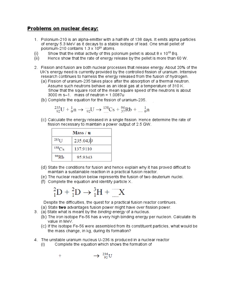Nuclear Decay Question | PDF | Nuclear Fission | Nuclear Fusion