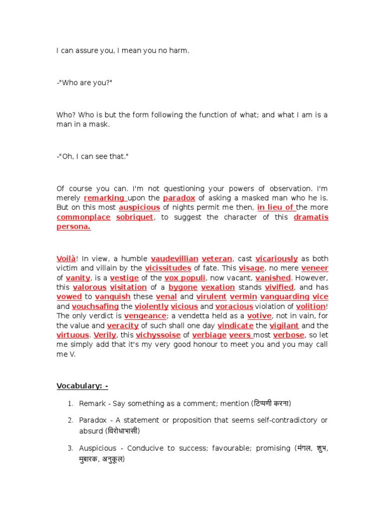 V For Vendetta Introductory Speech | PDF