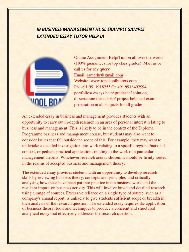 Ib Business Management HL SL Example Sample Extended Essay Tutor Help ...