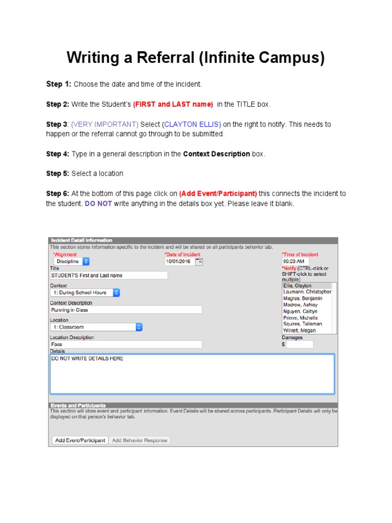 Writing A Referral (Infinite Campus) : Step 1 | PDF | Business