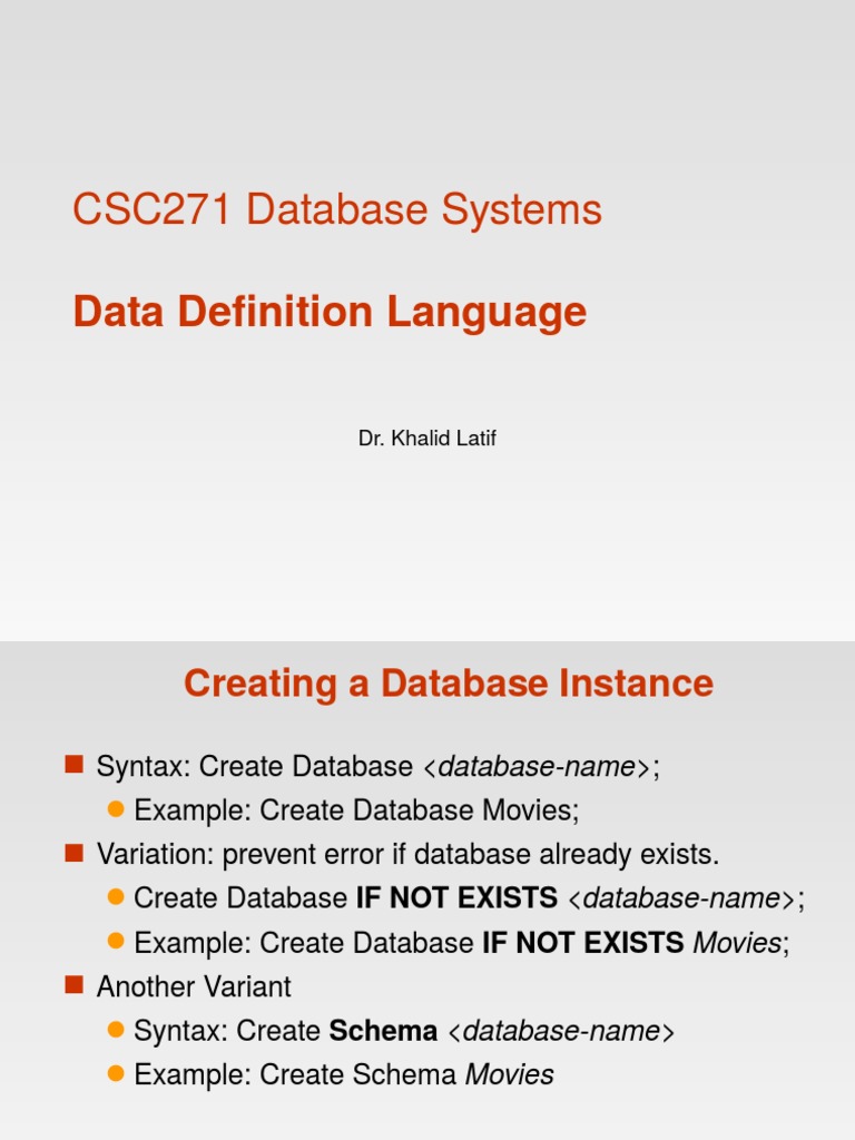 CSC271 Database Systems: Data Definition Language | PDF | Relational ...