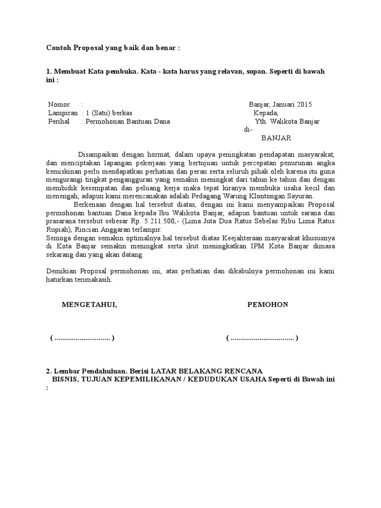 Contoh Proposal Yang Baik Dan Benar | PDF