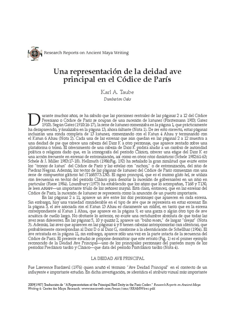Una Representación de La Deidad Ave Principal en El Codice Paris | PDF ...