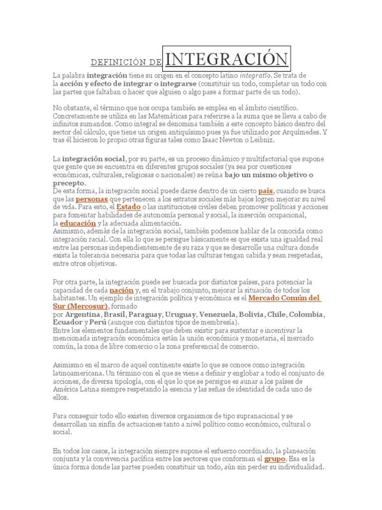 Definición de Integración | PDF | Integral | America latina