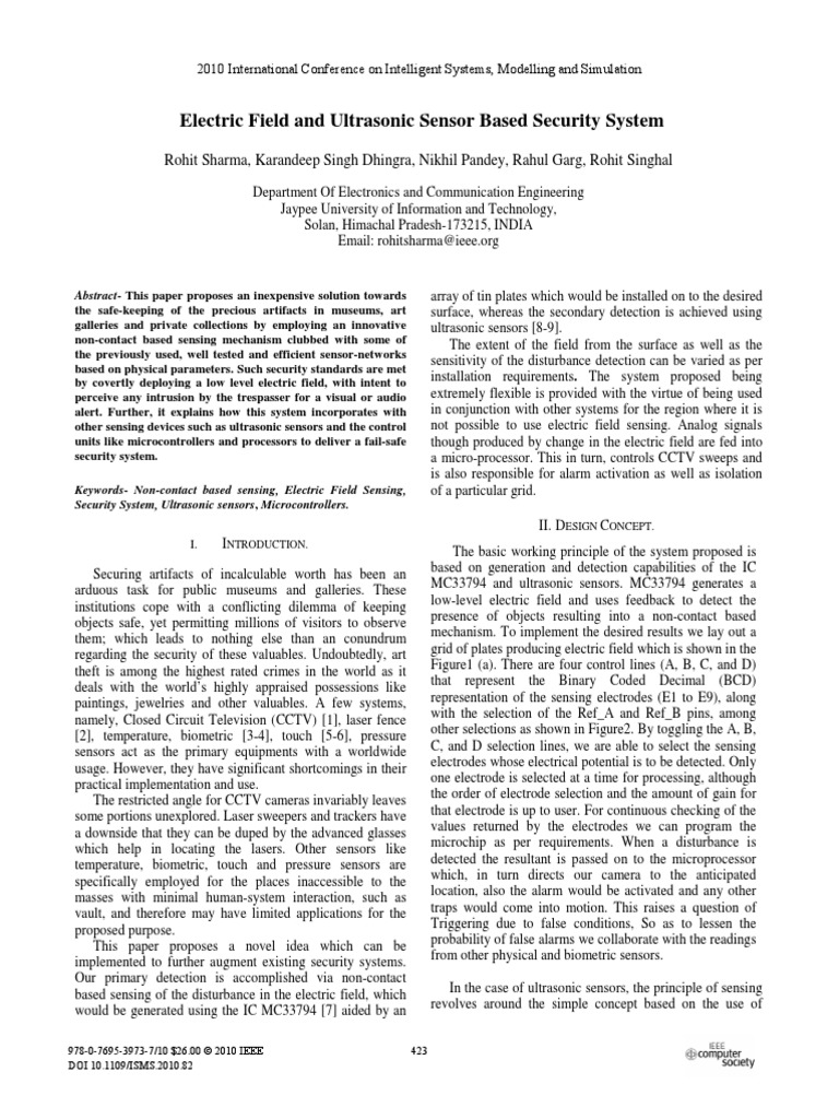 Electric Field and Ultrasonic Sensor Based Security System PDF | PDF ...