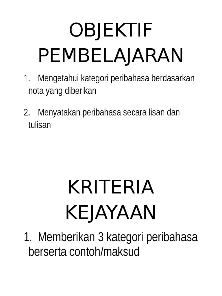 Contoh Objektif Pembelajaran Peribahasa | PDF | Seni & Disiplin Bahasa ...