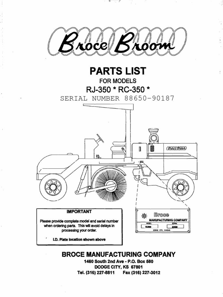 350 Series Broce Broom Parts Catalog 88650 901871
