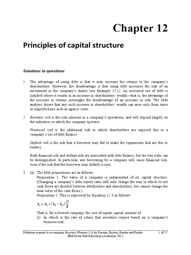 Peirson12e SM CH12 | PDF | Cost Of Capital | Capital Structure