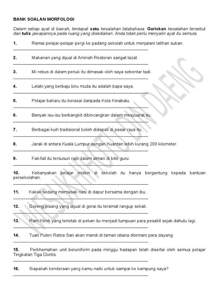 Bank Soalan Morfologi | PDF