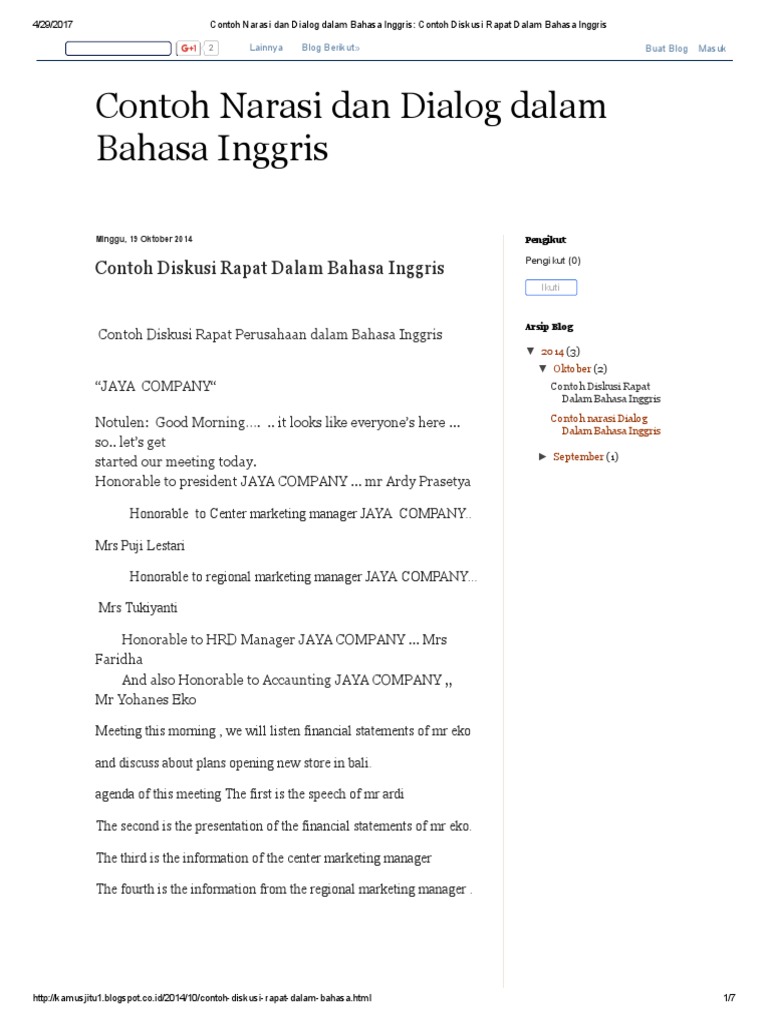 Contoh Narasi Dan Dialog Dalam Bahasa Inggris - Contoh Diskusi Rapat ...