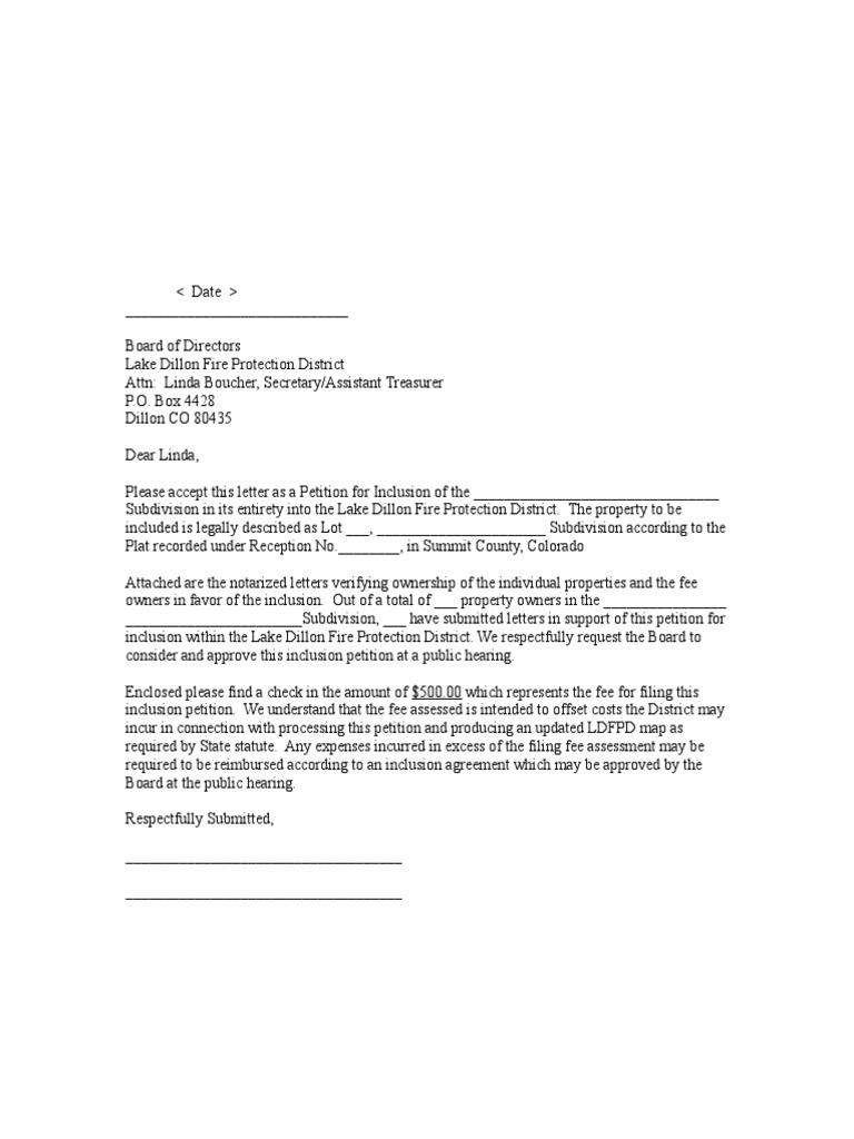 Petition for Subdivision Inclusion Request | PDF
