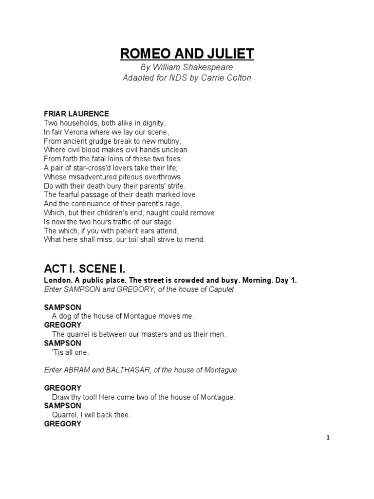 Romeo & Juliet: NDS Adaptation | PDF | Characters In Romeo And Juliet ...