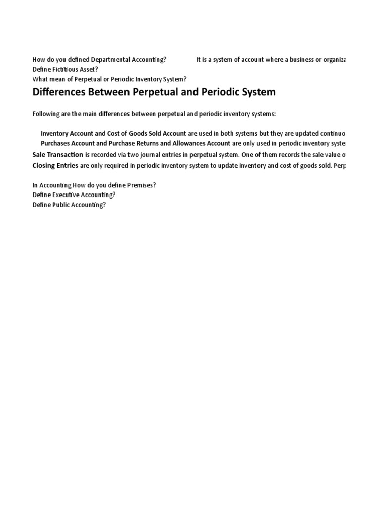 Differences Between Perpetual and Periodic System: Sale Transaction ...