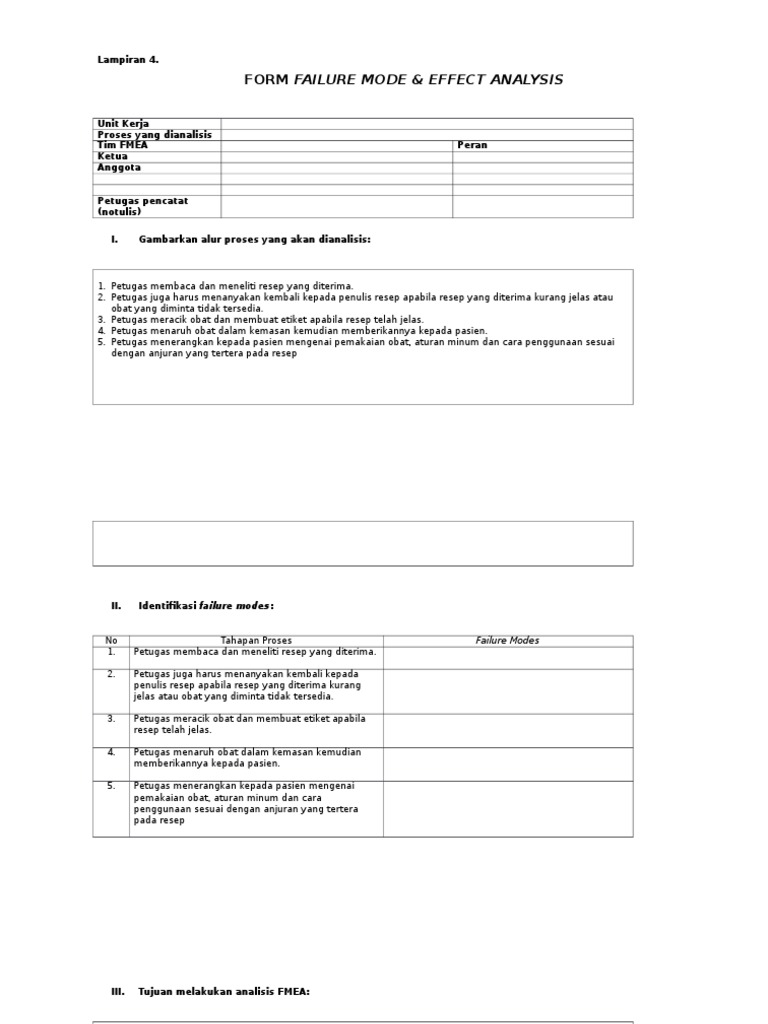 Contoh Form Fmea Farmasi | PDF