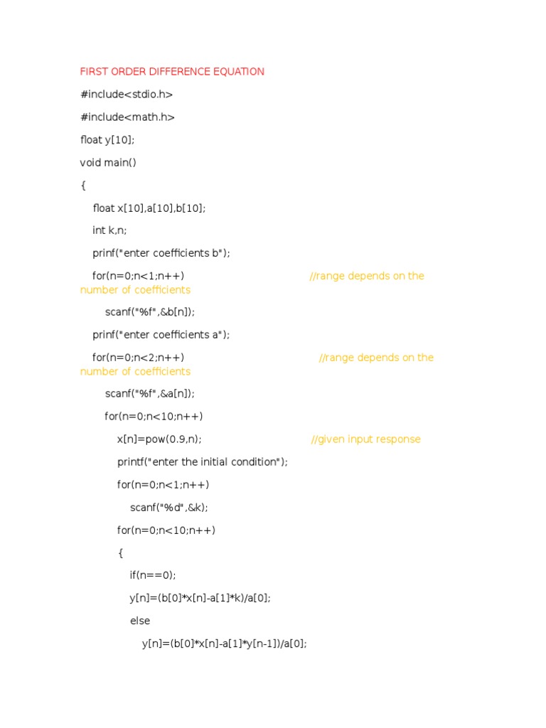 First Order Difference Equation: //range Depends On The Number of ...