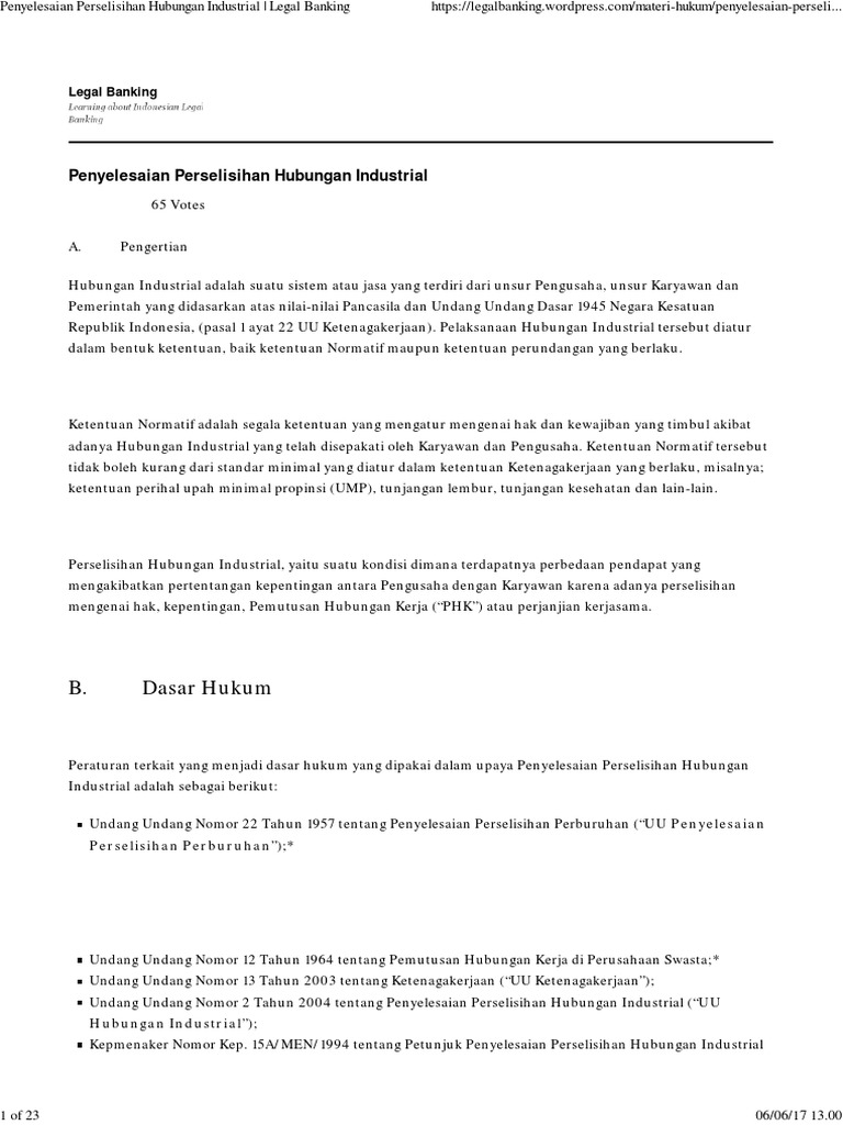 Penyelesaian Perselisihan Hubungan Industrial | PDF