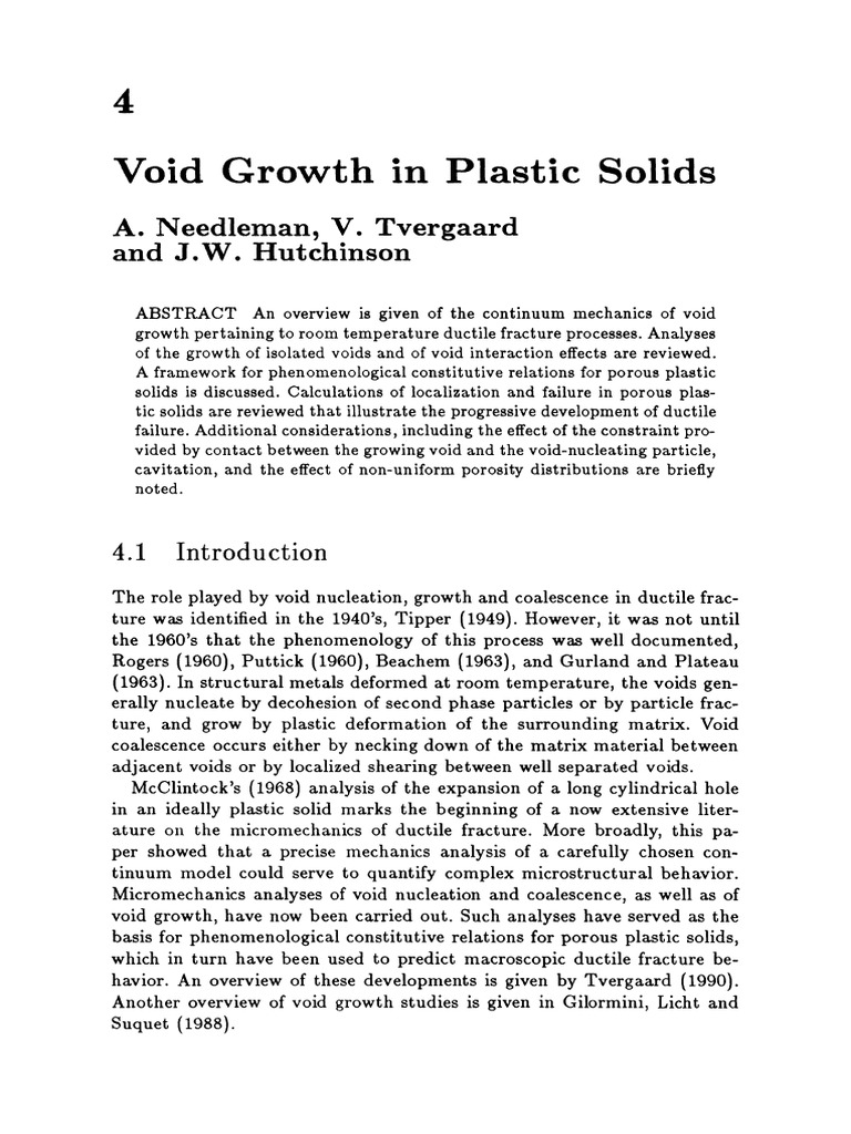 Void Growth in Plastic Solids Needleman | Download Free PDF ...