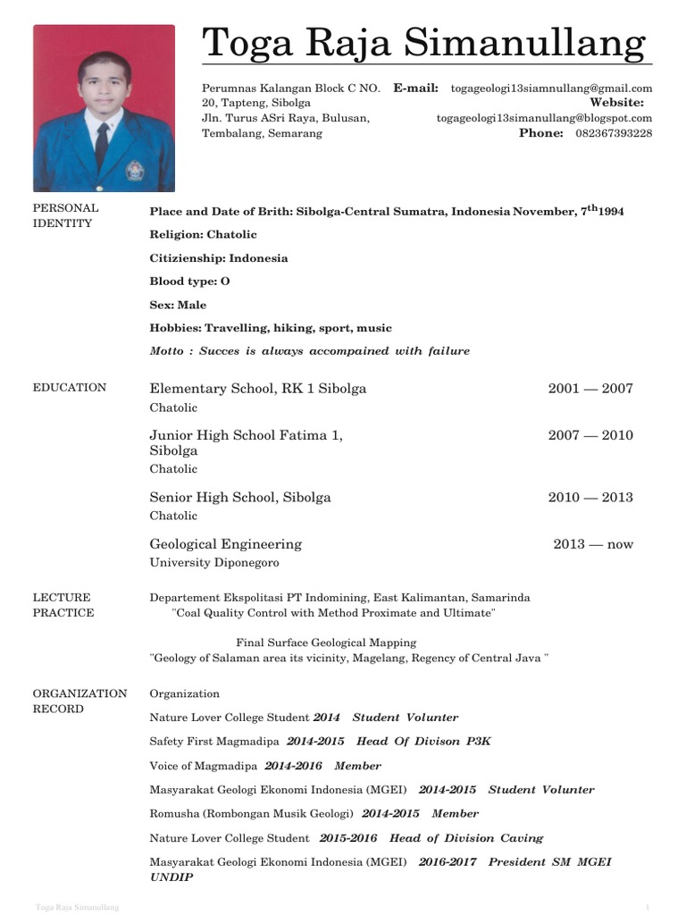 CV Toga Raja Simanullang | PDF