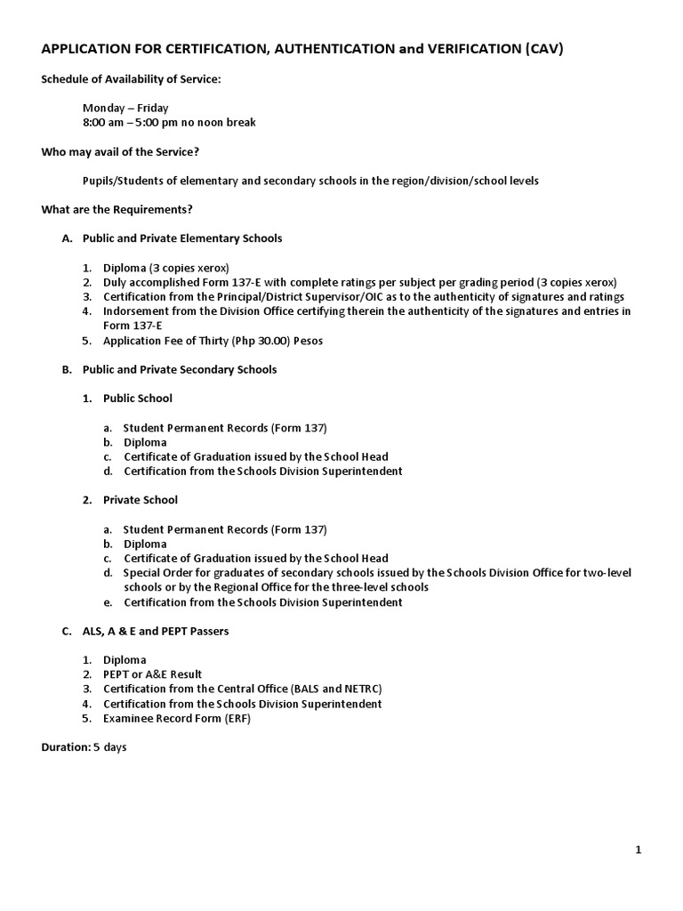 Application For Certification Authentication and Verification Cav | PDF ...