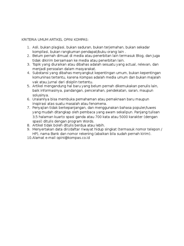 Kriteria Umum Artikel Opini Kompas | PDF