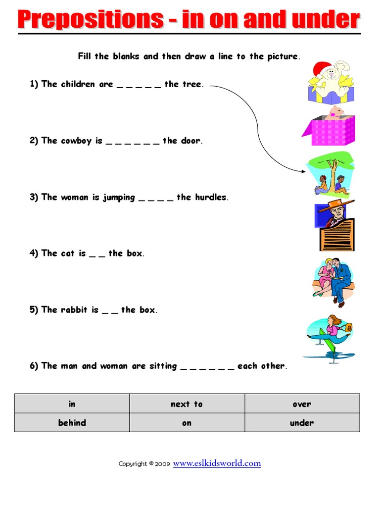 Prepositions - in On Under Worksheet | PDF