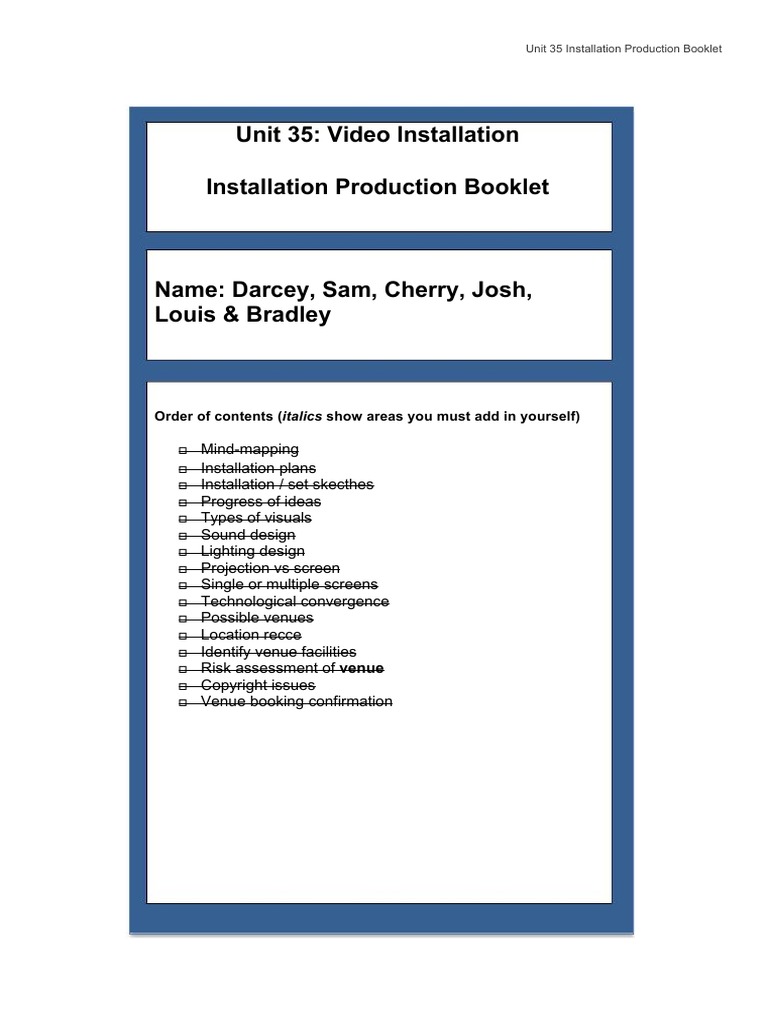 Unit 35 Lo2 Production Booklet | PDF | Technological Convergence | Installation Art