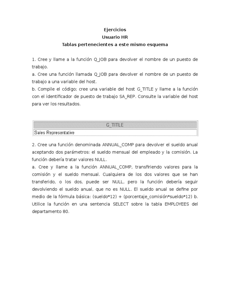 Ejercicios PLSQL | Descargar gratis PDF | Pl / Sql | Tabla (base de datos)