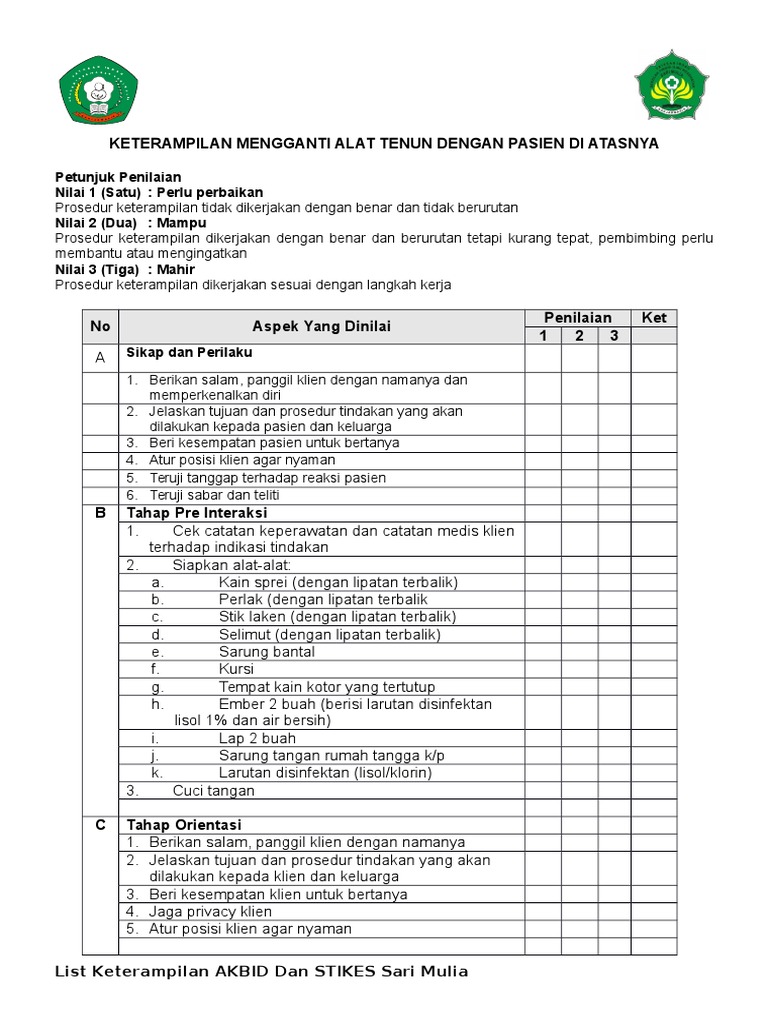 Lembar Checklist Mengganti Alat Tenun Dengan Klien Di Atasnya | PDF