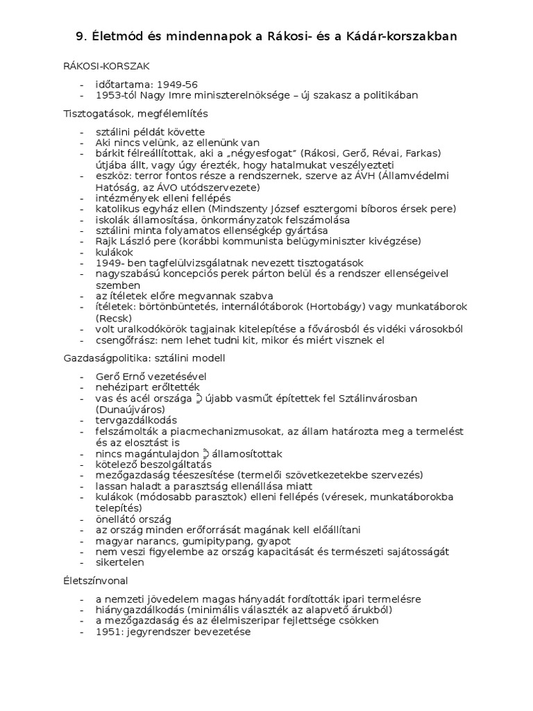 Életmód És Mindennapok A Rákosi - És A Kádár-Korszakban | PDF