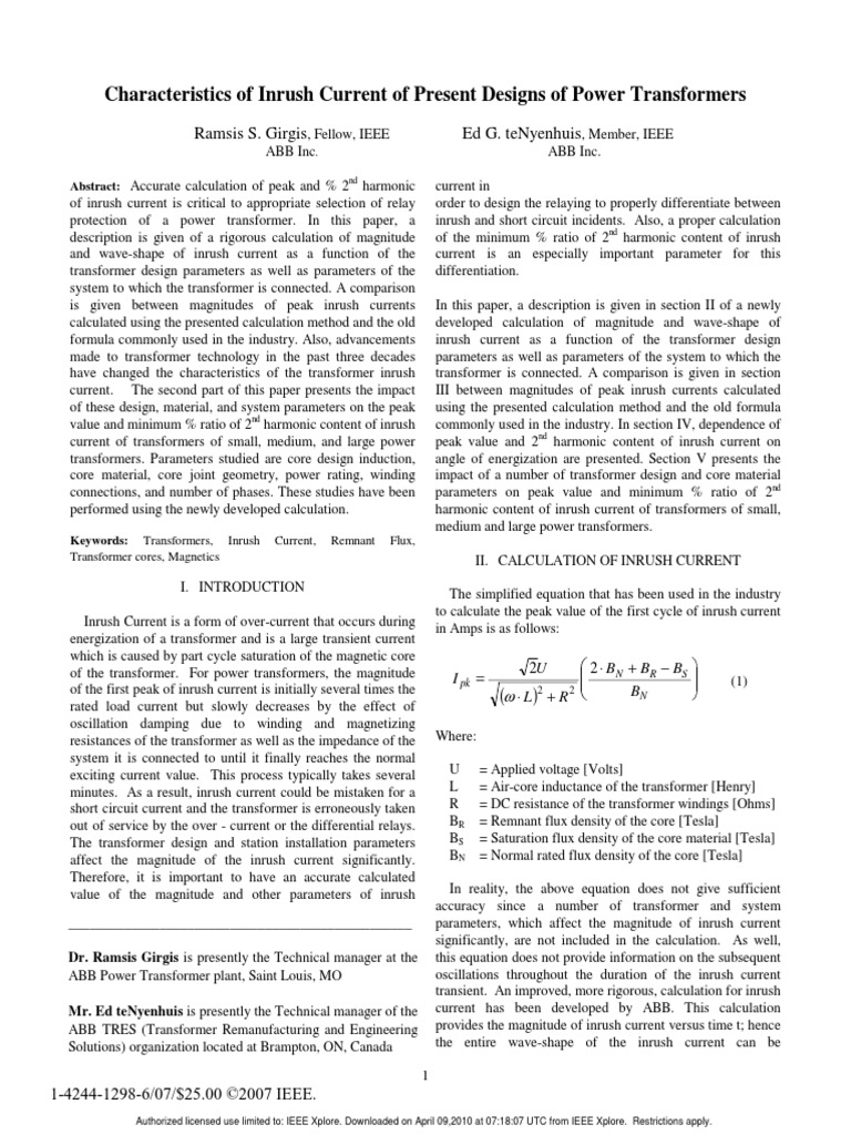 Characteristics of Inrush Current of Present Designs of Power ...