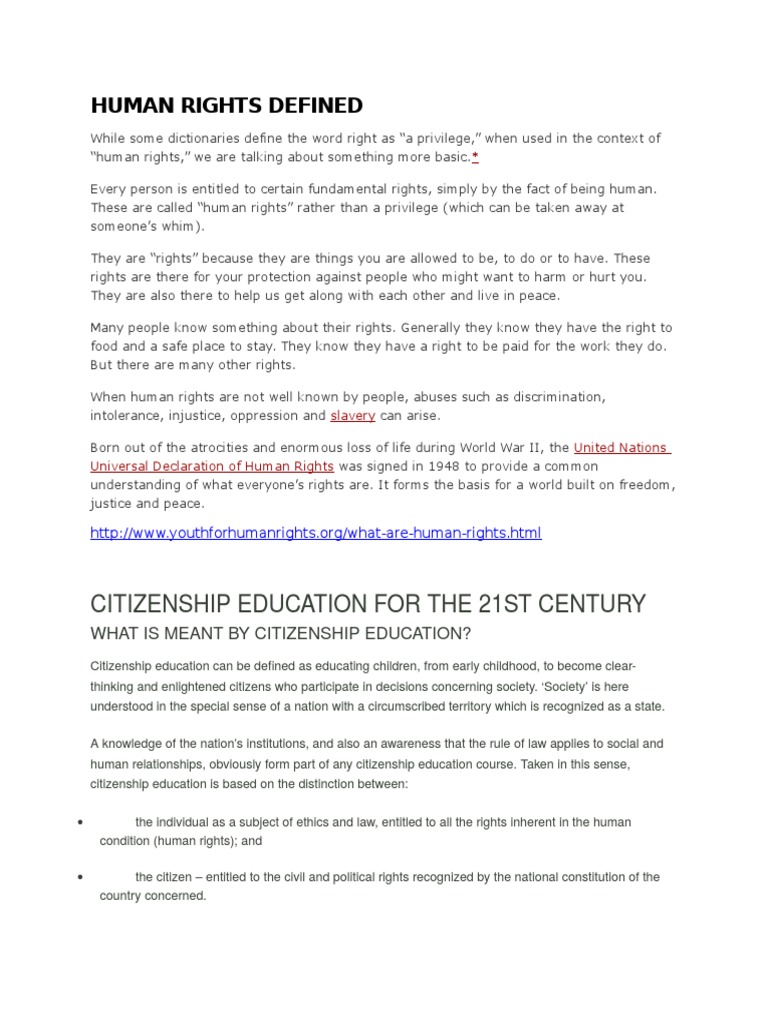 Human Rights Defined | PDF | Citizenship | Human Rights