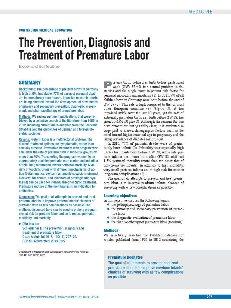 The Prevention, Diagnosis and Treatment of Premature Labor PDF | PDF ...