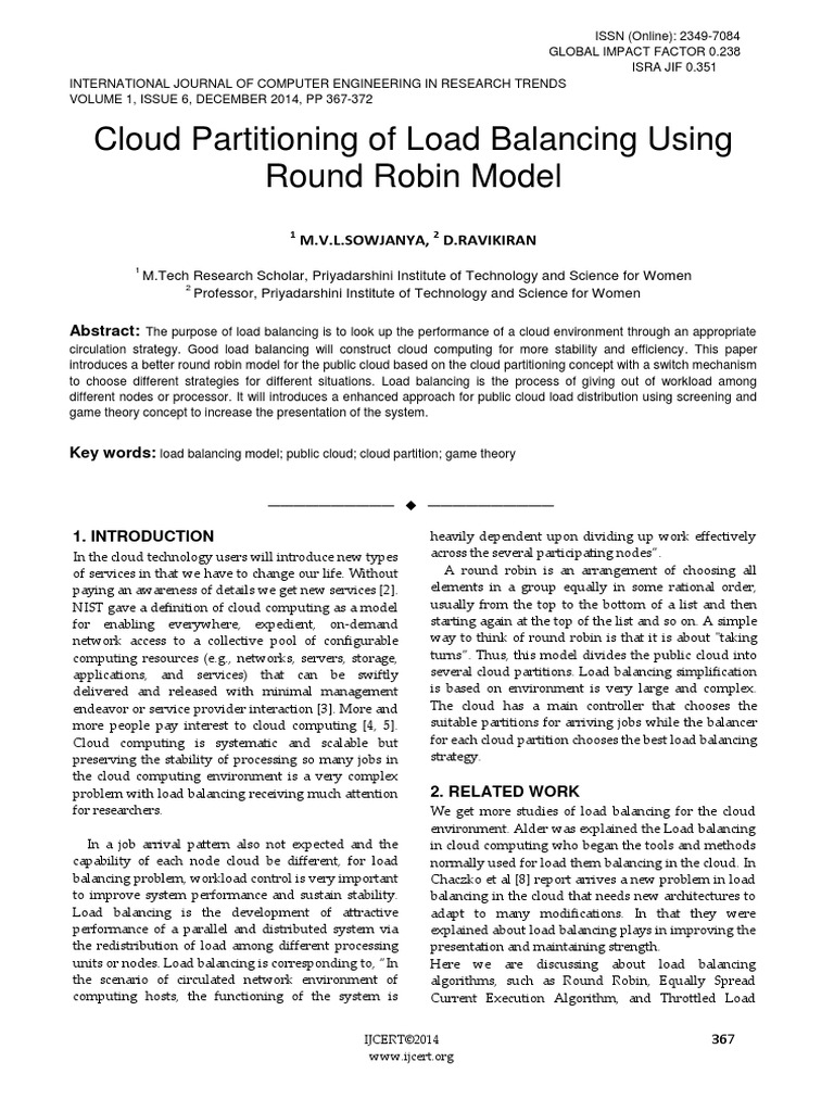 Cloud Partitioning Of Load Balancing Using Round Robin Model Download Free Pdf Load