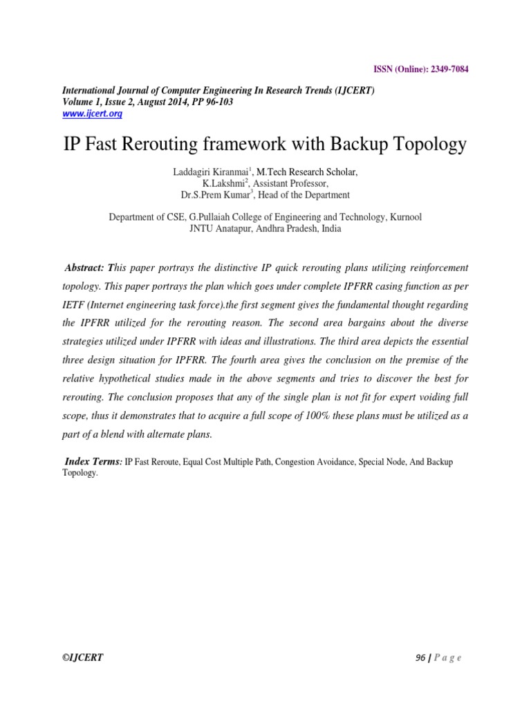 IP Fast Rerouting Framework With Backup Topology | PDF | Router ...