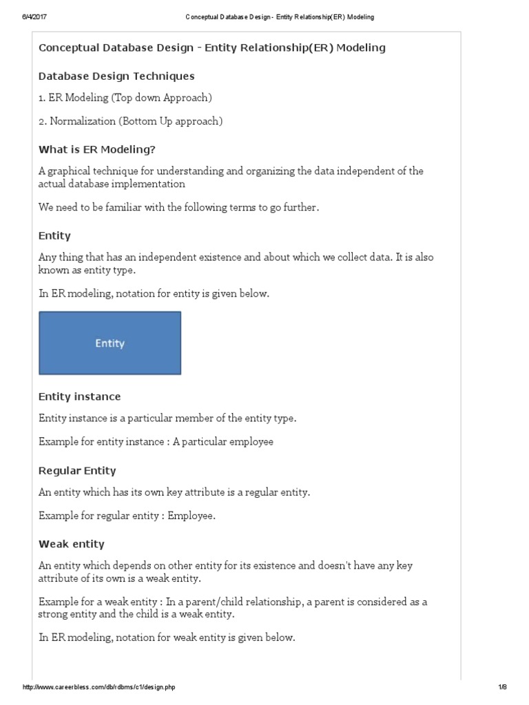 Conceptual Database Design - Entity Relationship (ER) Modeling | PDF | Database Design | Databases