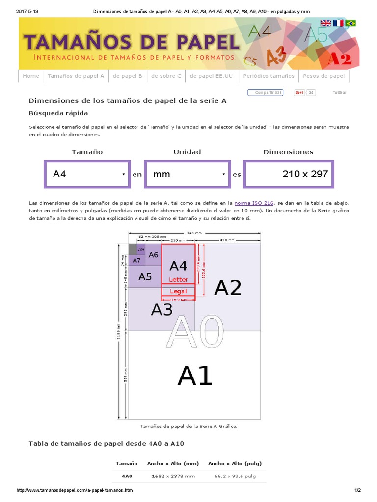 Dimensiones de Tamaños de Papel A - A0, A1, A2, A3, A4, A5, A6, A7, A8 ...