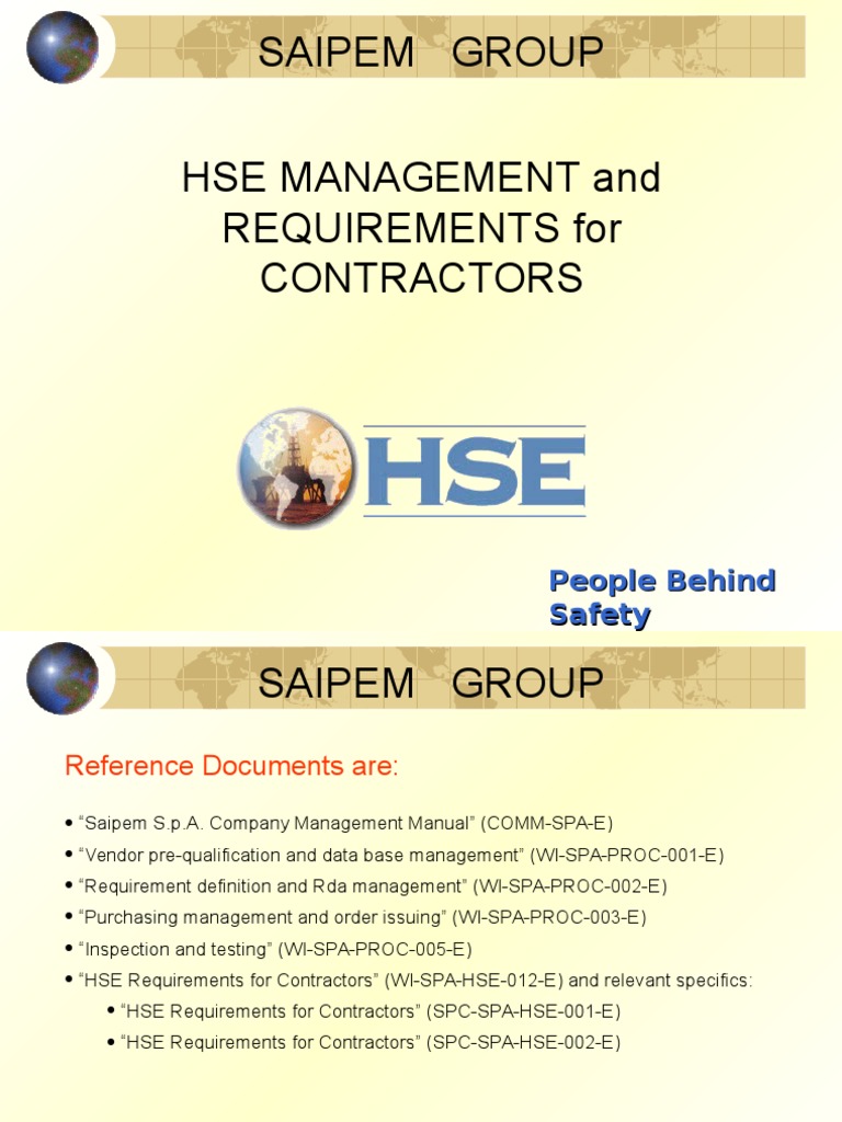 Saipem Group HSE Requirements for Contractors | PDF | General ...