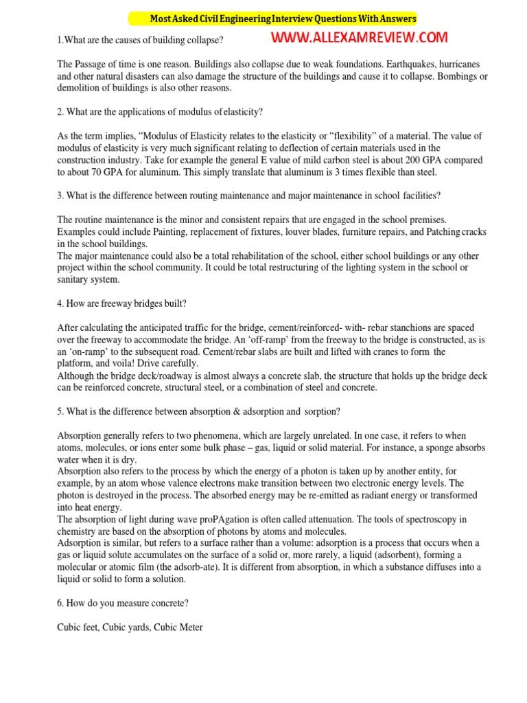 Most Asked 92 Civil Engineering Interview Questions With Answers PDF ...