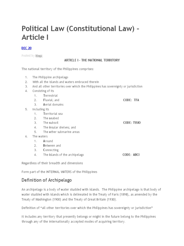 Political Law (Constitutional Law) - Article I: Definition of ...