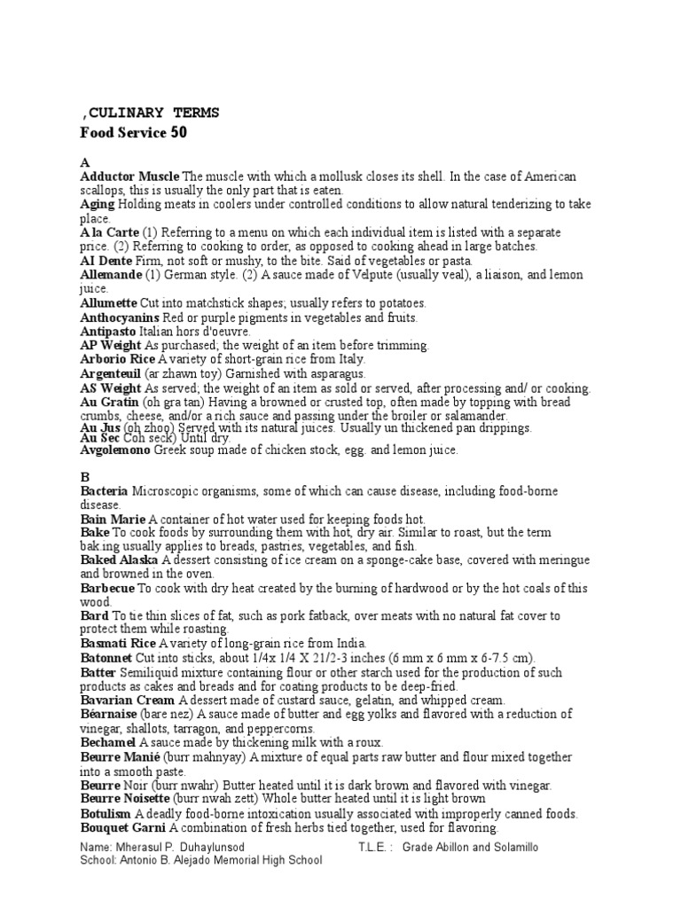 Culinary Terms 50 1A | PDF | Custard | Baking