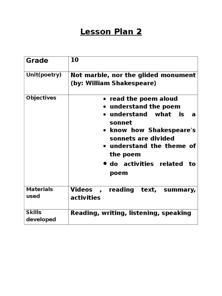Lesson Plan 2 | PDF | Poetry | General Fiction