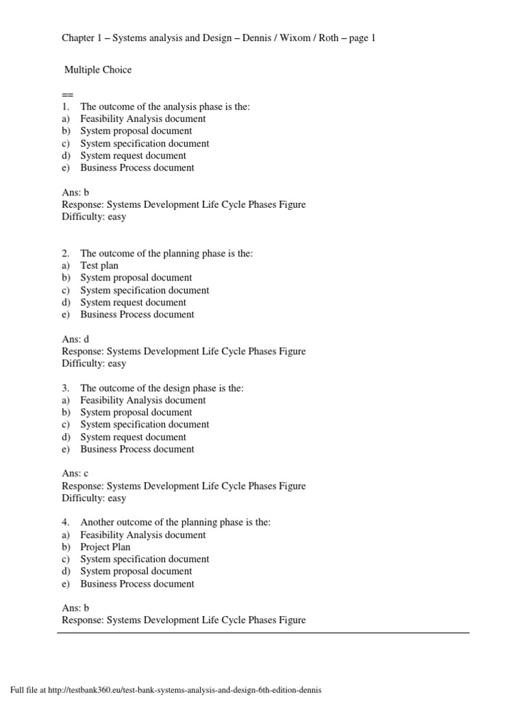 Test Bank Systems Analysis and Design PDF | PDF | Feasibility Study ...