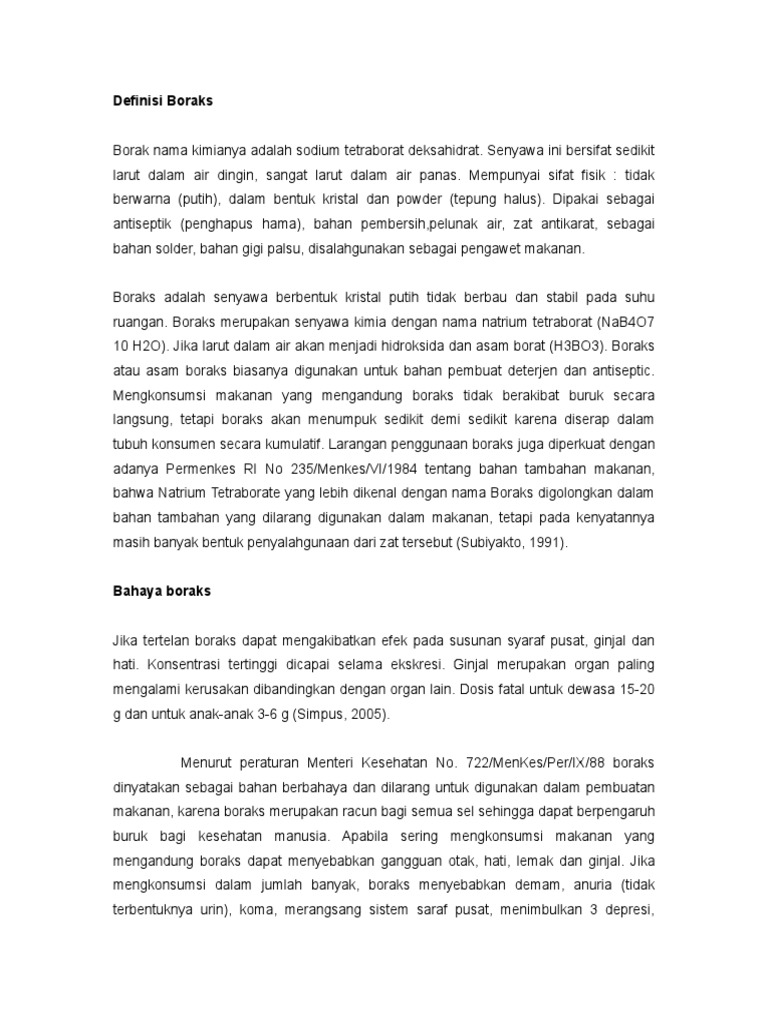 Definisi Dan Bahaya Boraks | PDF