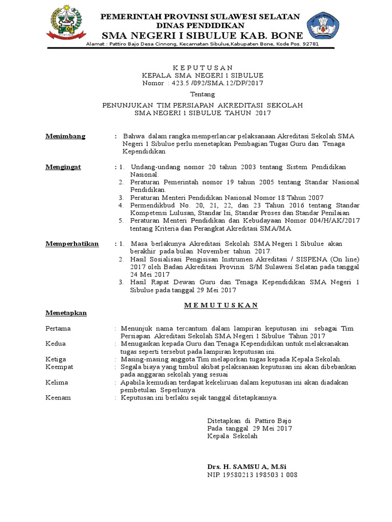 SK Tim Akreditasi Sekolah | PDF