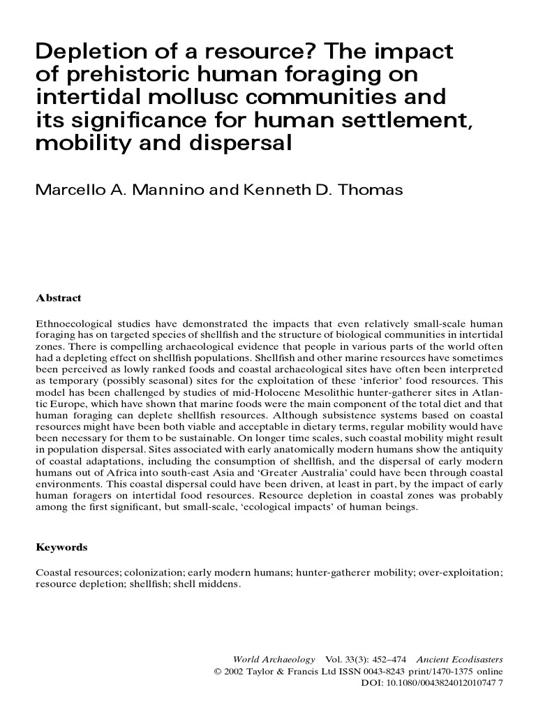 Mannino & Thomas 2002-Foraging and Molluscs PDF | PDF | Foraging | Ecology